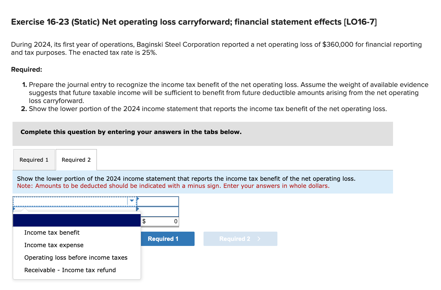 Solved Q.2 Exercise 16-23 (Static) Net operating loss | Chegg.com