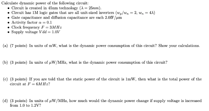 Solved Calculate dynamic power of the following circuit: | Chegg.com