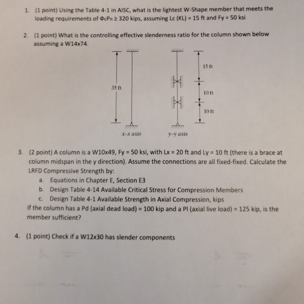 Solved 1. (1 point) Using the Table 4-1 in AISC, what is the | Chegg.com