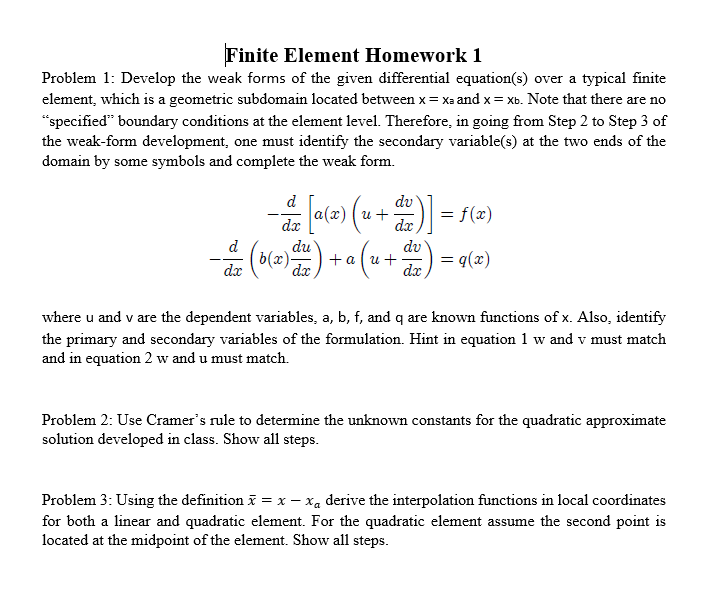 Finite Element Homework 1 Problem 1 Develop The Weak