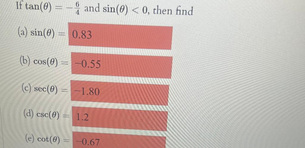 Solved If tan(θ)=−46 and sin(θ)