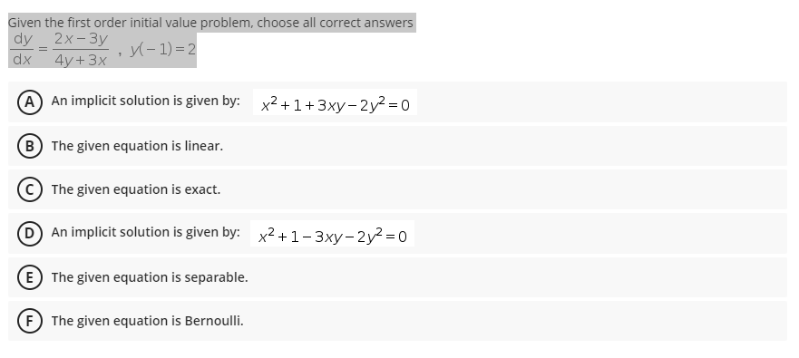 Solved Given the first order initial value problem, choose | Chegg.com