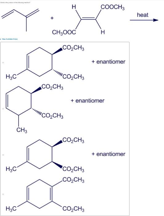 Solved H COOCH3 heat CH2OOC H CO2CH3 + enantiomer НАС | Chegg.com