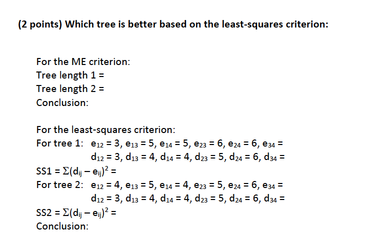 Solved 17 Given the following distance matrix and two trees | Chegg.com