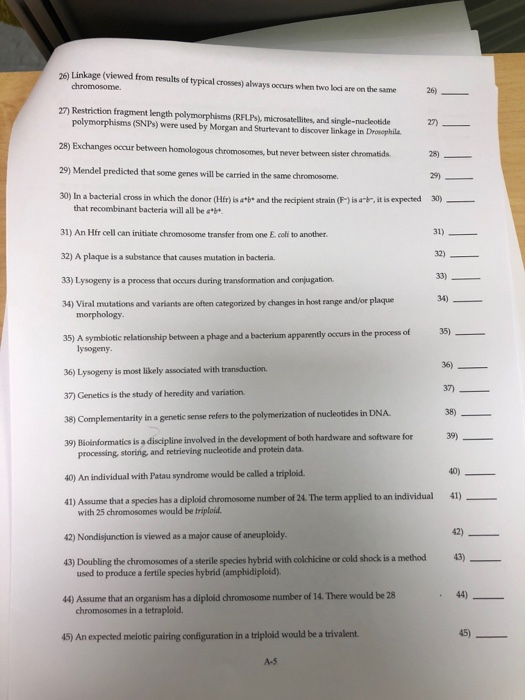Solved 26) Linkage (viewed from results of typical crosses) | Chegg.com
