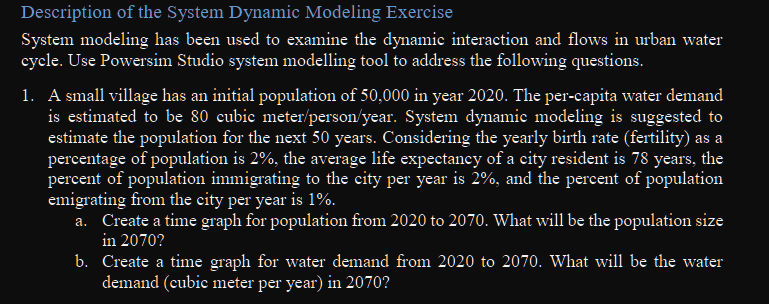 Description of the System Dynamic Modeling Exercise | Chegg.com