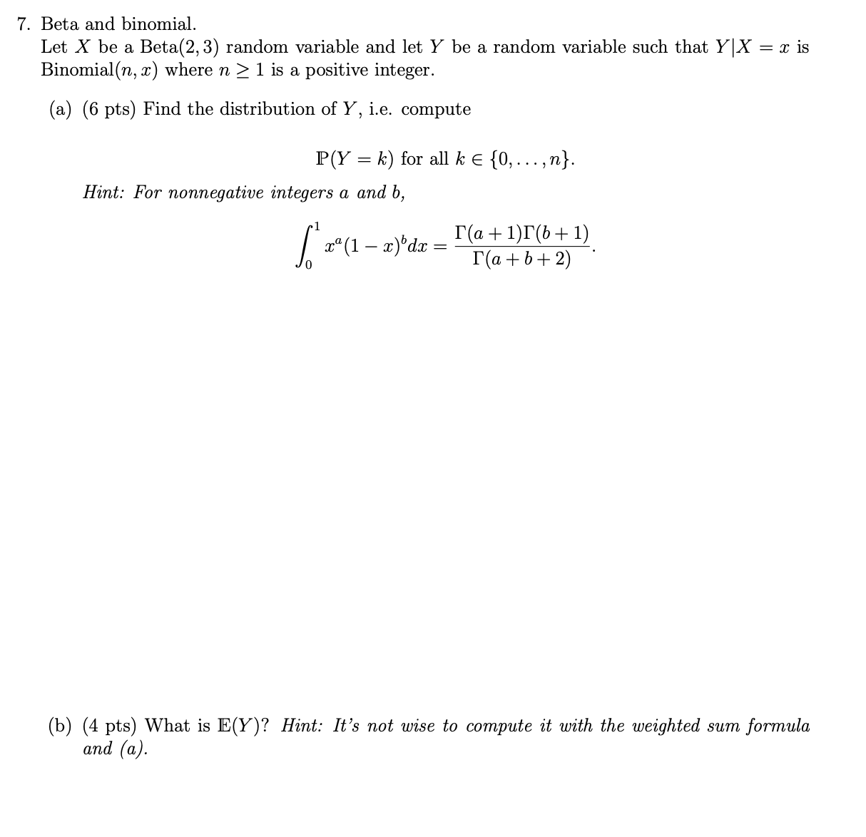 Solved Beta and binomial. Let X be a Beta(2,3) random | Chegg.com