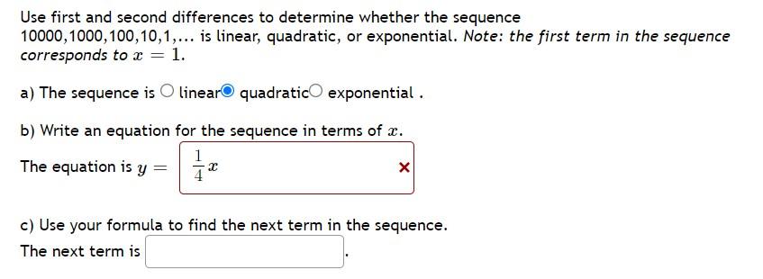 Solved Use first and second differences to determine whether | Chegg.com