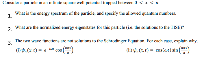 Solved Consider a particle in an infinite square well | Chegg.com