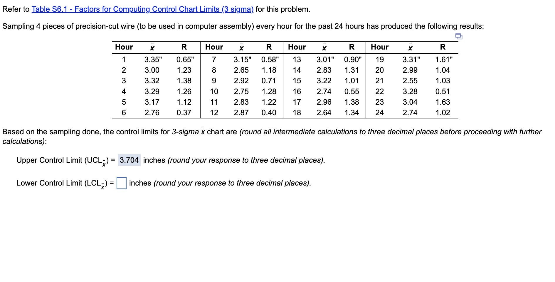 Solved Based on the sampling done, the control limits for | Chegg.com
