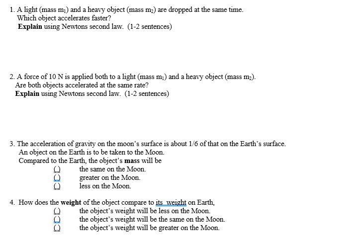 Solved 1. A light (mass mi) and a heavy object (mass m2) are | Chegg.com
