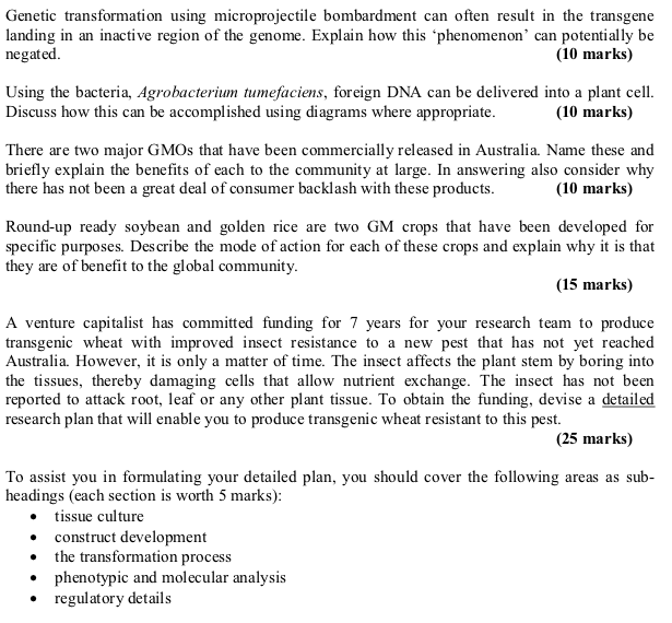 Genetic transformation using microprojectile | Chegg.com