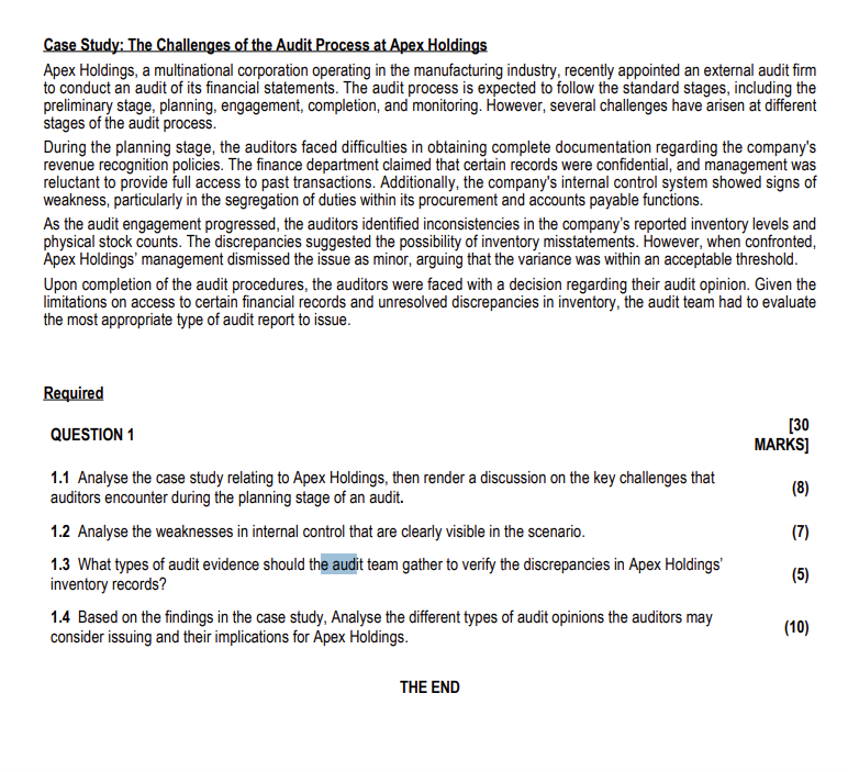Solved Case Study: The Challenges of the Audit Process at | Chegg.com