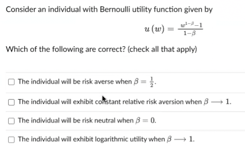 Solved Consider an individual with Bernoulli utility | Chegg.com