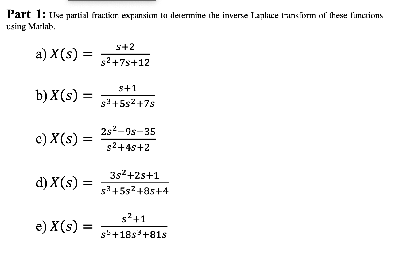 Solved Part 1: Use partial fraction expansion to determine | Chegg.com