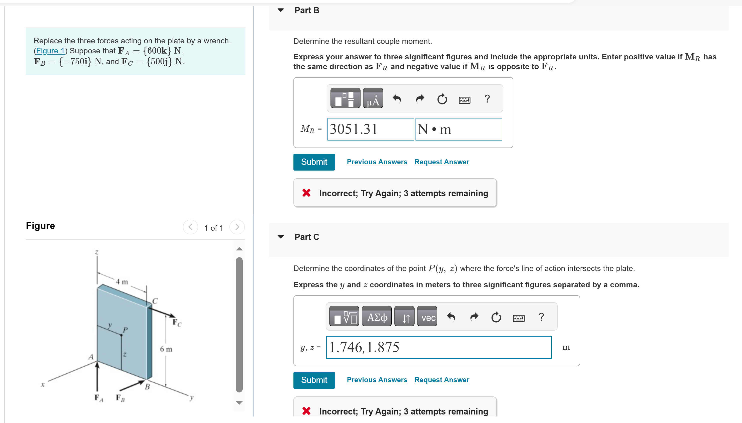 Solved Replace the three forces acting on the plate by a | Chegg.com
