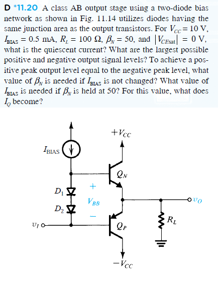 Solved D 11.20 A class AB output stage using a two-diode | Chegg.com