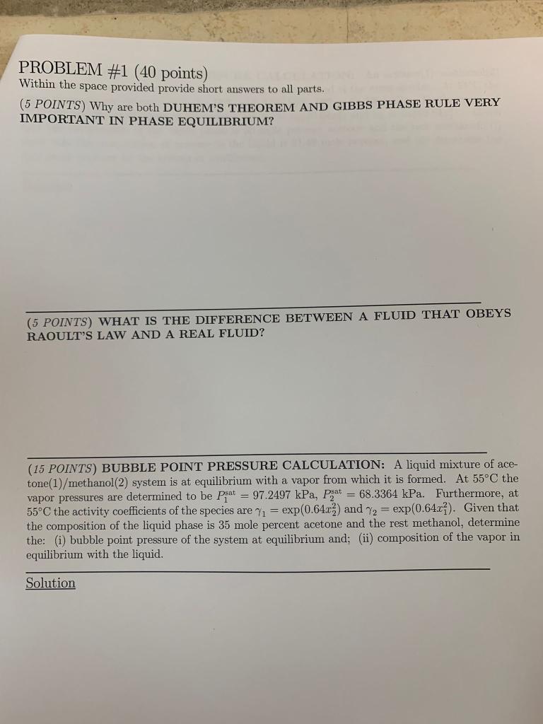 Solved PROBLEM #1 (40 points) Within the space provided | Chegg.com