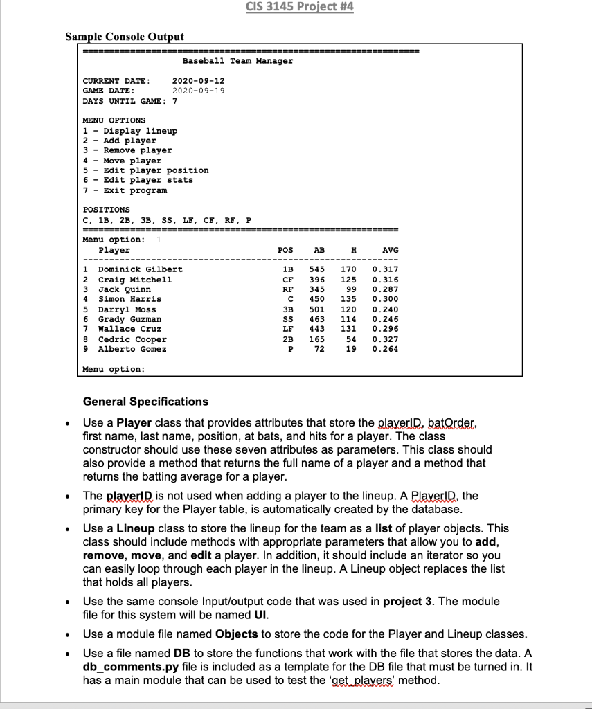Solved Team Management Program: Version 4 Use a database to | Chegg.com