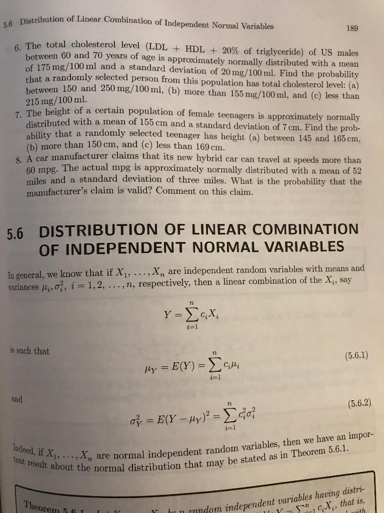 Solved 5.6 Distribution of Linear Combination of Independent | Chegg.com