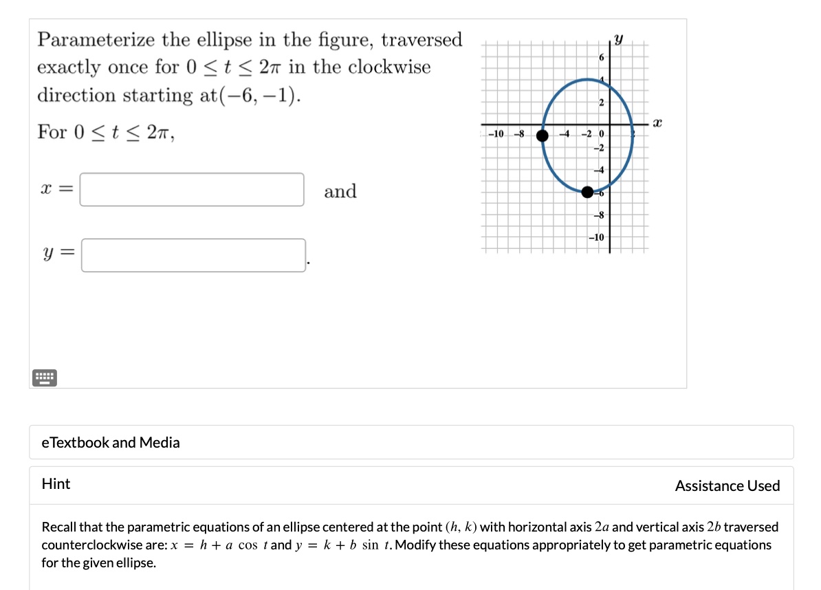 Solved Parameterize the ellipse in the figure, traversed | Chegg.com