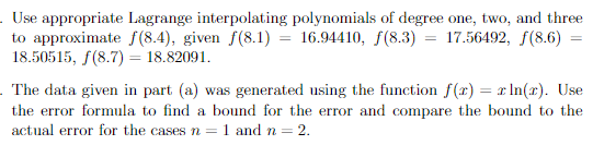 - Use appropriate Lagrange interpolating polynomials | Chegg.com
