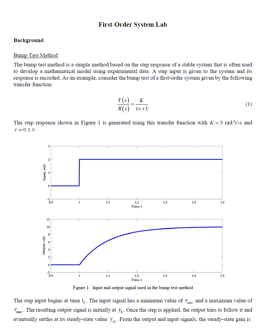 First-Order System Lab Background Bump Test Method | Chegg.com