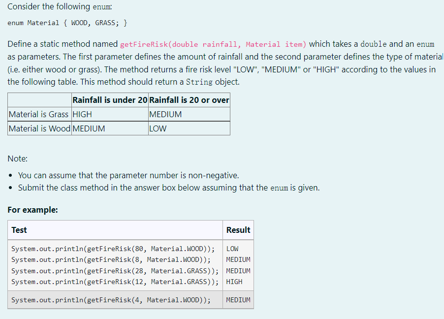 Solved Consider the following enum: enum Material \{WOOD, | Chegg.com