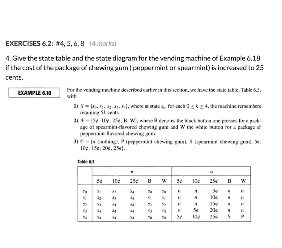 EXERCISES 6.2: #4,5,6,8 (4 marks) 4. Give the state | Chegg.com