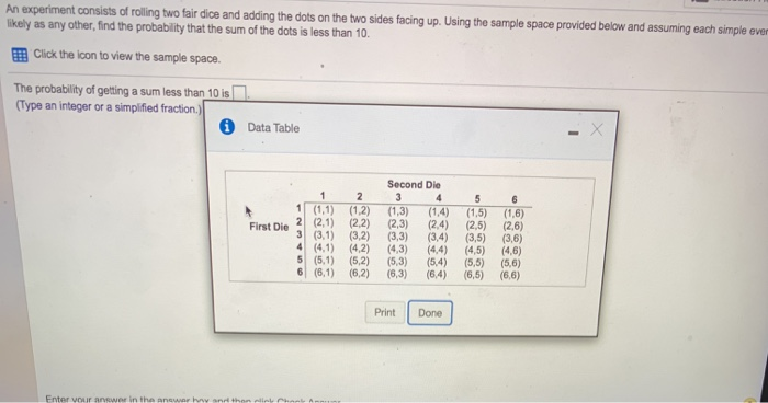 Solved An experiment consists of rolling two fair dice and | Chegg.com