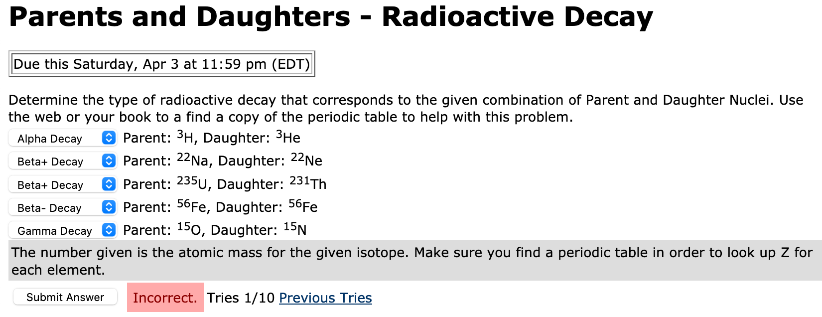 Solved Parents and Daughters Radioactive Decay Due this | Chegg.com