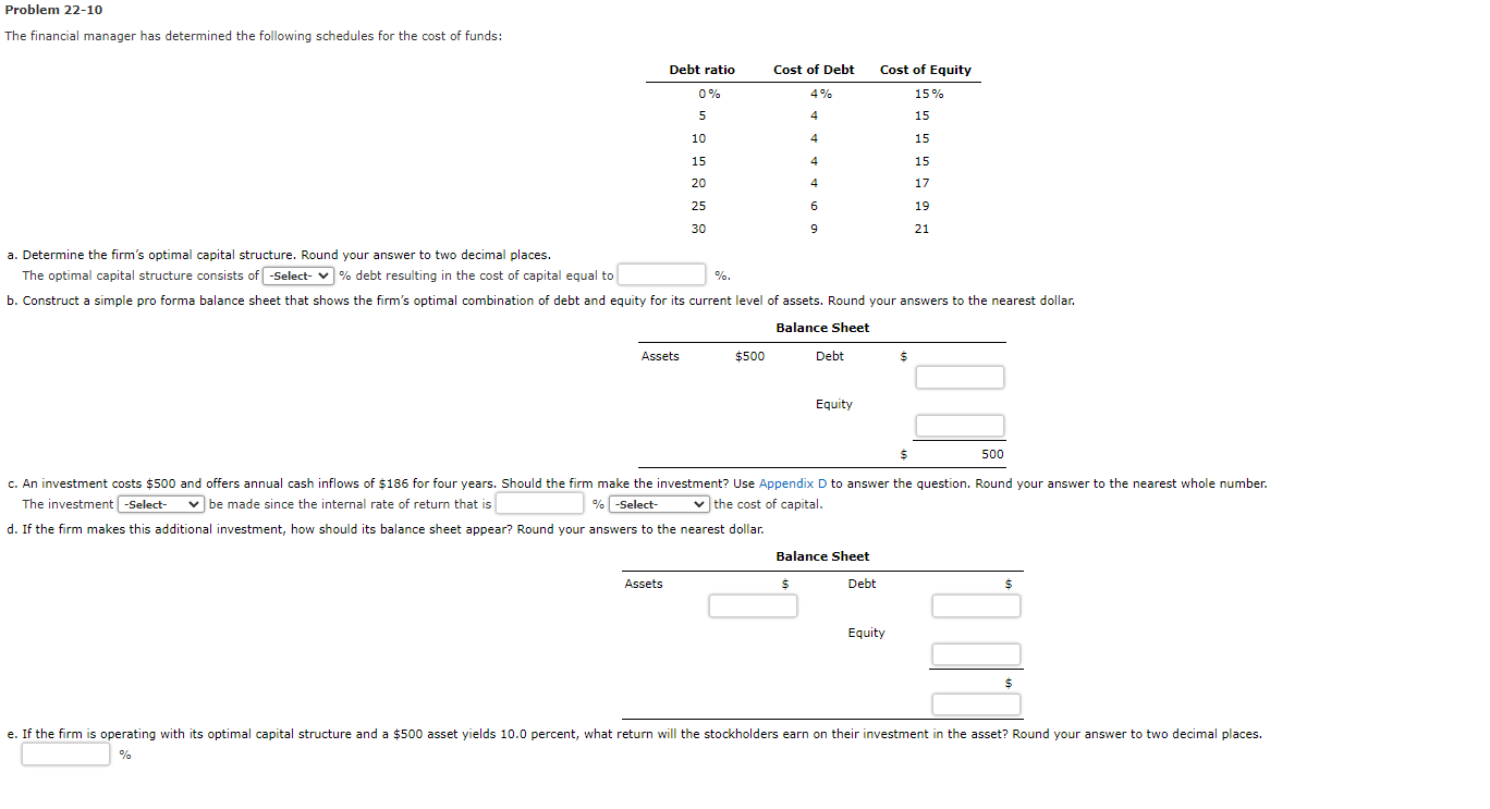 Solved Dropdowns: a. The optimal capital structure | Chegg.com