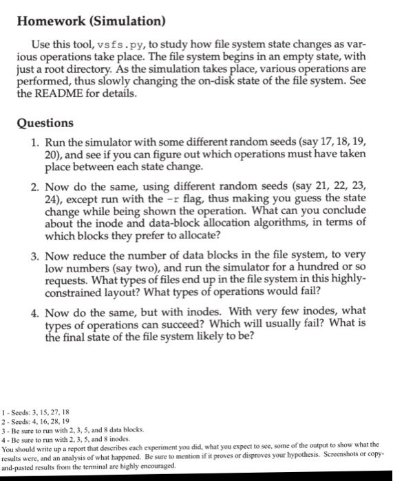 Homework (Simulation) Use this tool, vsfs.py, to | Chegg.com