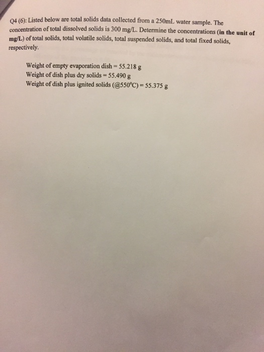 Solved Listed below are total solids data collected from a | Chegg.com