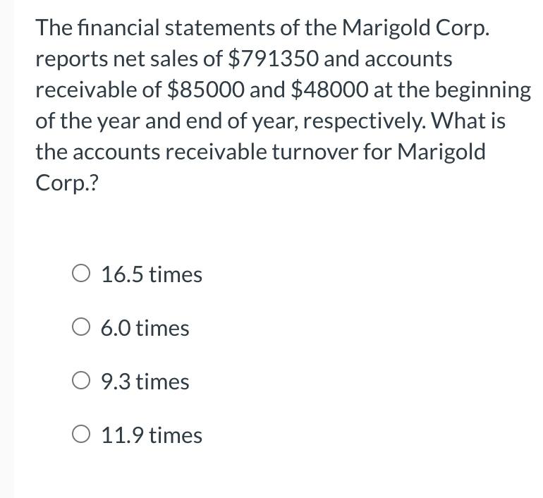 Solved The financial statements of the Marigold Corp. | Chegg.com