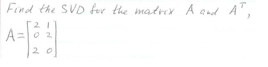 Solved Find the SVD for the matrix Å and At 2 l A = 2 o | Chegg.com