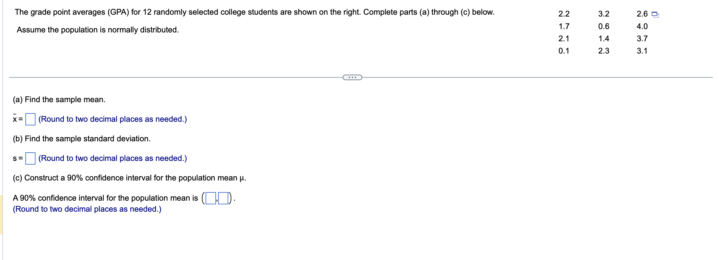 Solved The grade point averages (GPA) for 12 randomly | Chegg.com