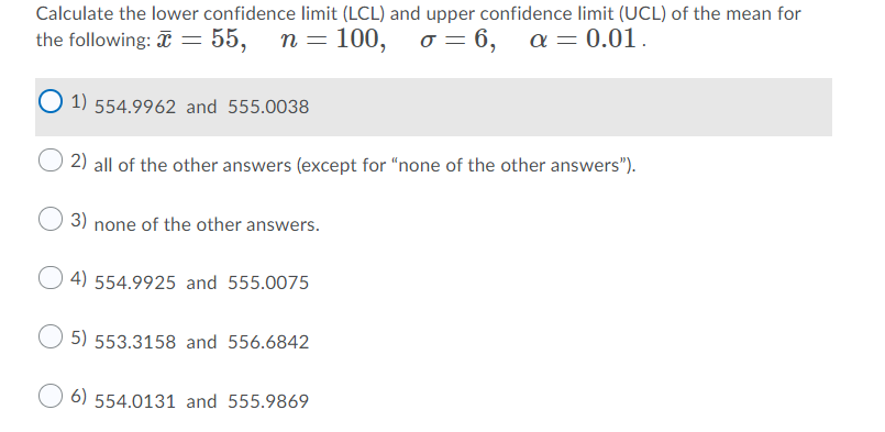 Solved Calculate the lower confidence limit (LCL) and upper | Chegg.com