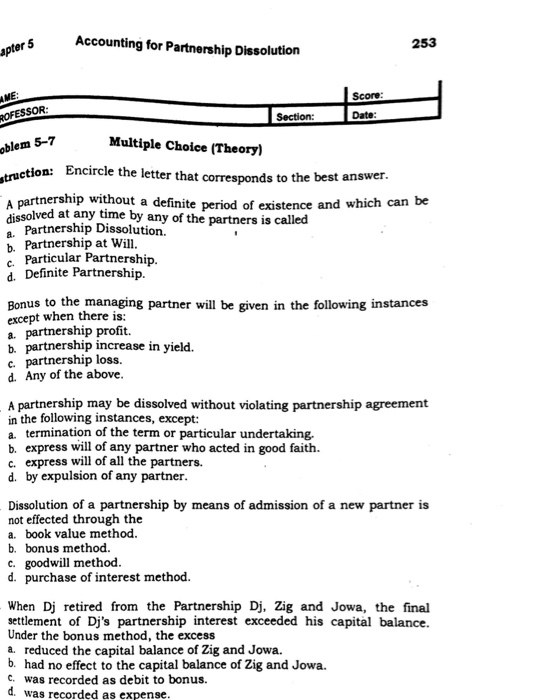 Solved apter 5 Accounting for Partnership Dissolution 253 | Chegg.com Solved apter 5 Accounting for Partnership Dissolution 253 | Chegg.com