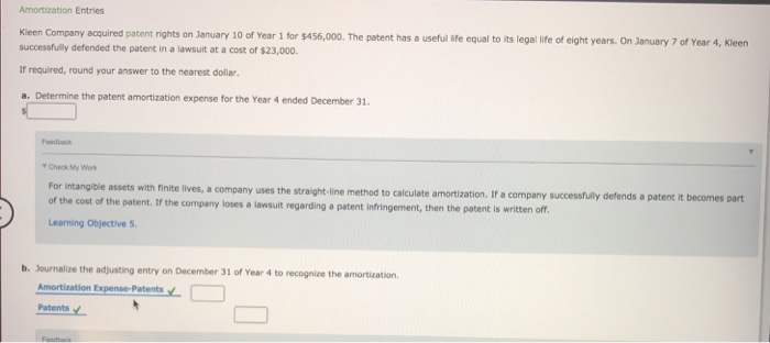Solved Amortization Entries Kleen Company acquired patent | Chegg.com