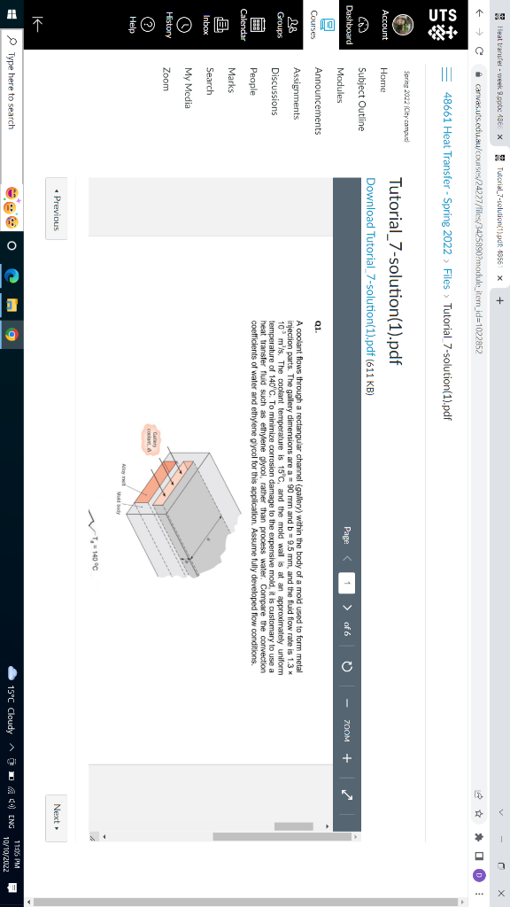 Solved A coolant flows through a rectangular channel | Chegg.com
