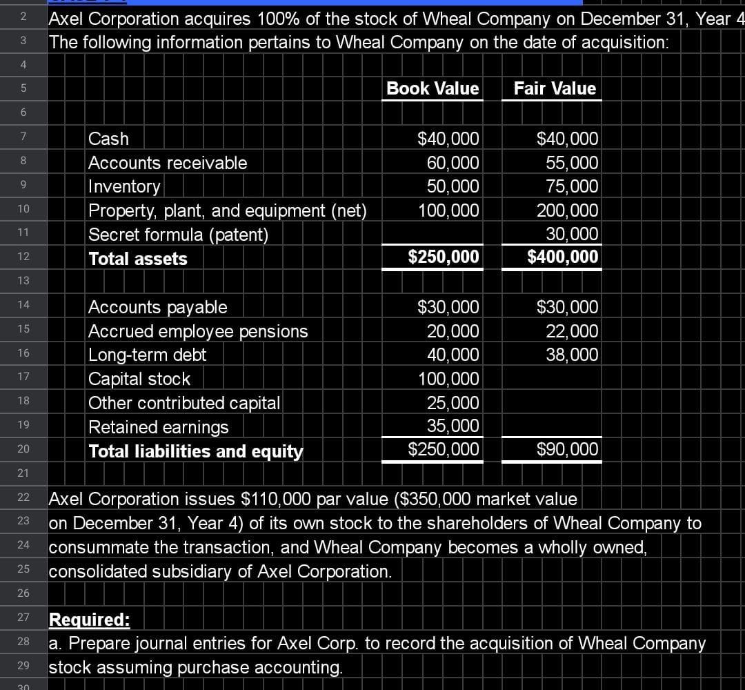 Solved 2 Axel Corporation acquires 100% of the stock of | Chegg.com