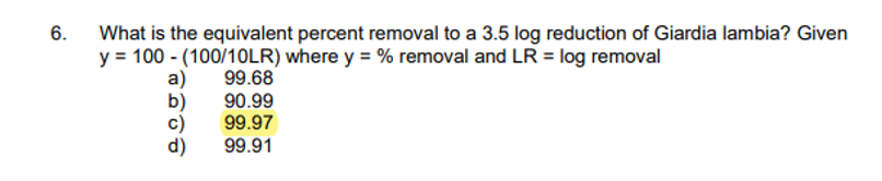 Solved 6. What is the equivalent percent removal to a 3.5 | Chegg.com
