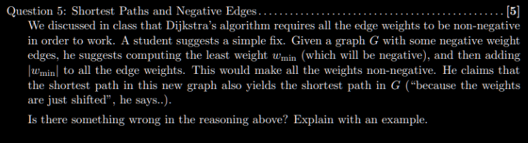 Solved Question 5: Shortest Paths and Negative Edges.We | Chegg.com