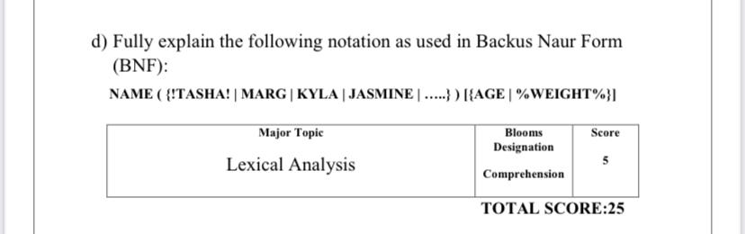 d) Fully explain the following notation as used in | Chegg.com