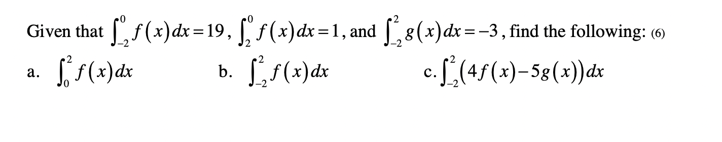 Solved Given that ∫−20f(x)dx=19,∫20f(x)dx=1, and | Chegg.com