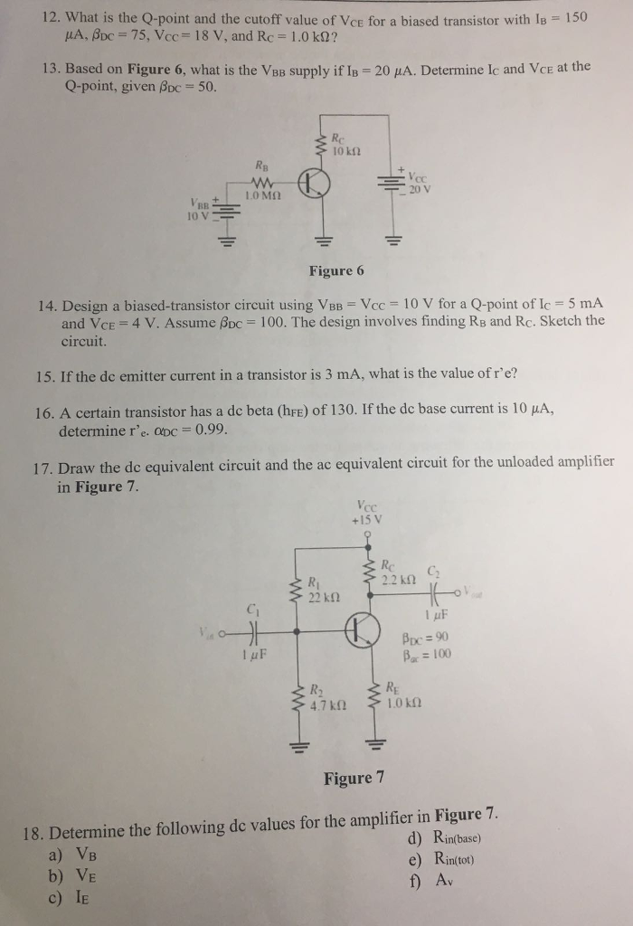 Solved 12. What is the Q-point and the cutoff value of Vce | Chegg.com