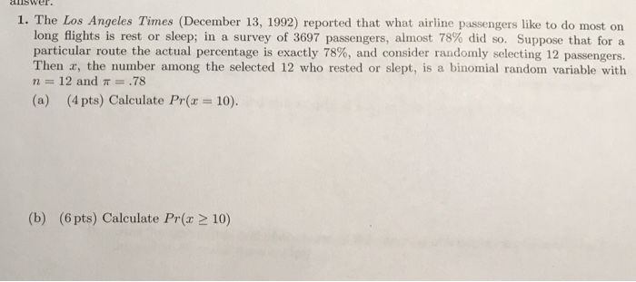 Solved 1. The Los Angeles Times (December 13, 1992) reported | Chegg.com