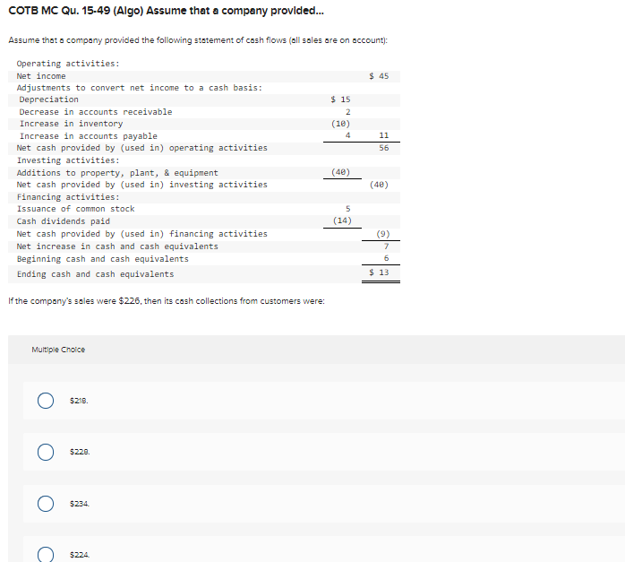 Solved COTB MC Qu. 15-49 (Algo) Assume that a company | Chegg.com