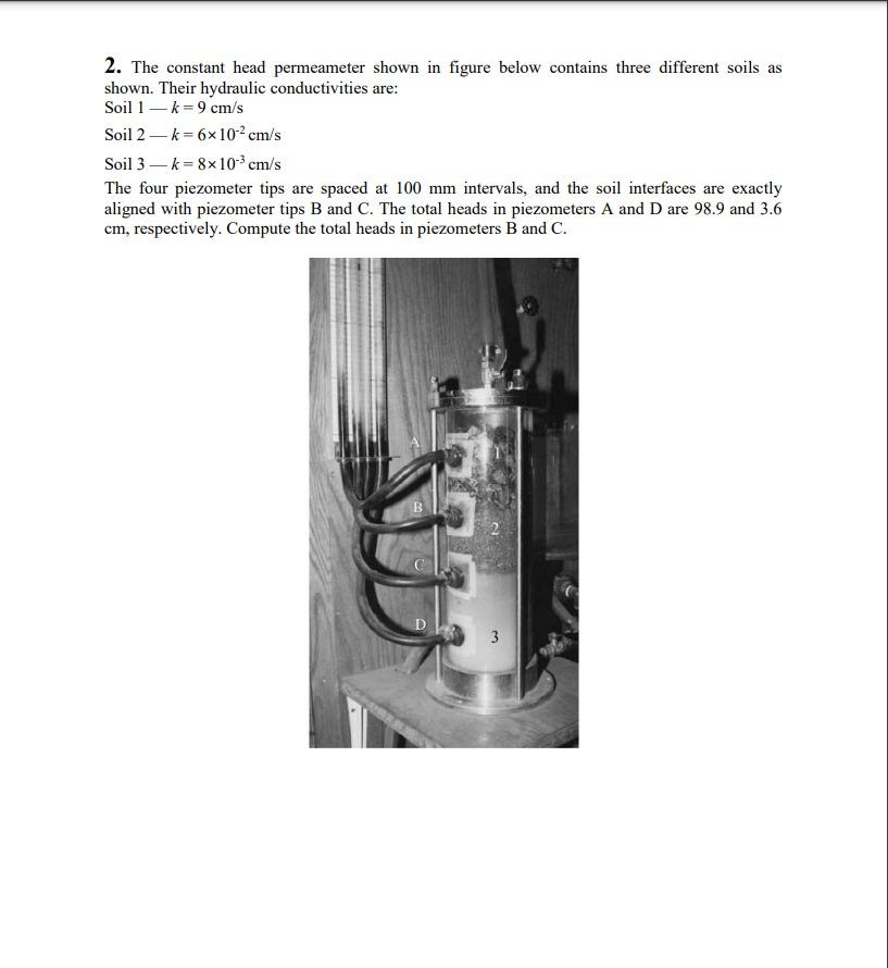 Solved 2. The constant head permeameter shown in figure | Chegg.com